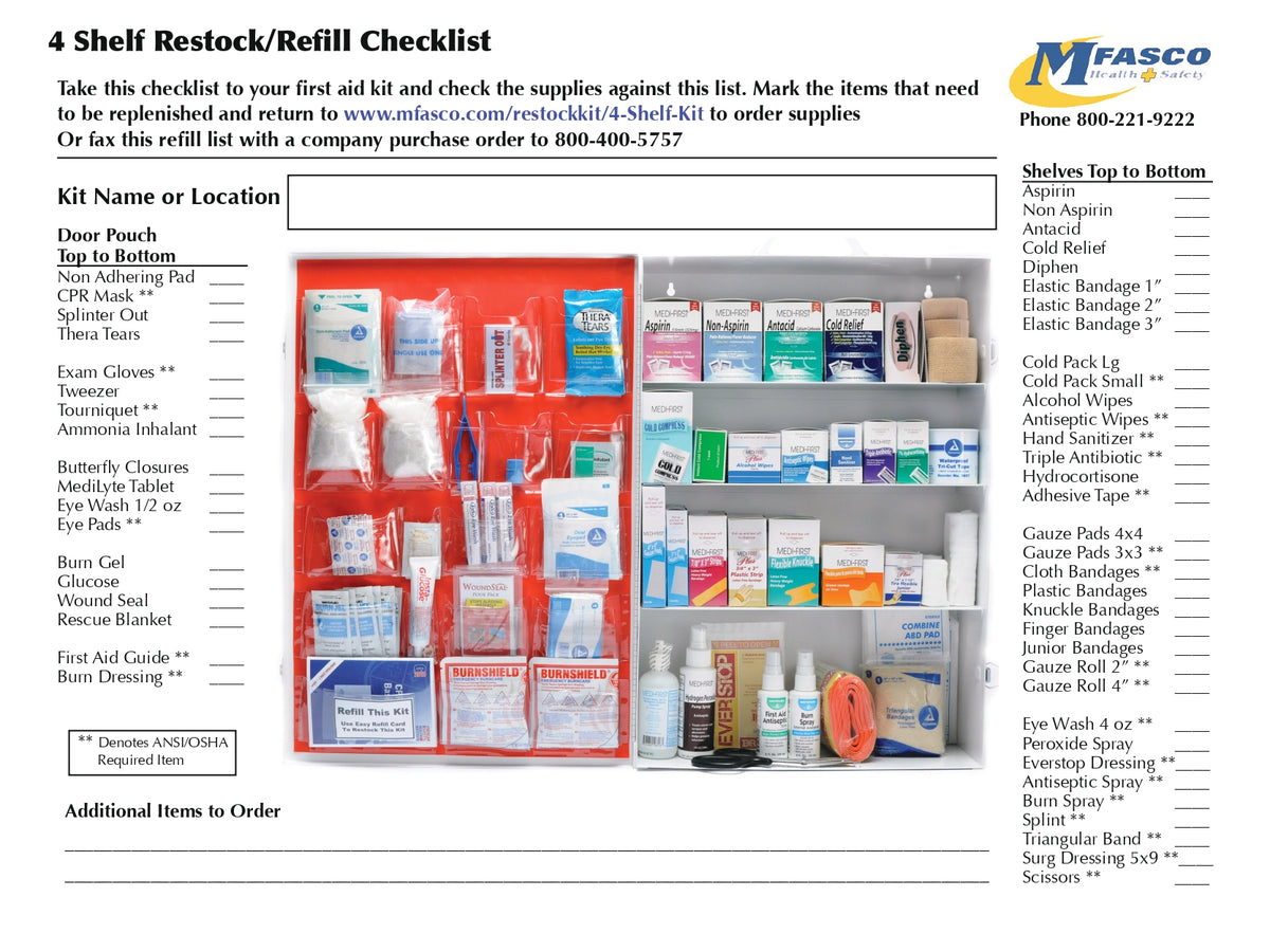 4 Shelf Kit Refill Checklist PDF | MFASCO Health & Safety